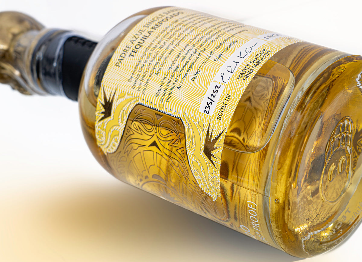 Padre Azul Reposado Single Barrel Tequila with Glasses